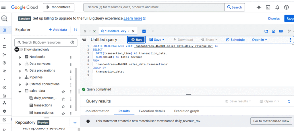Materialized Views in BigQuery – RandomTrees – Blog